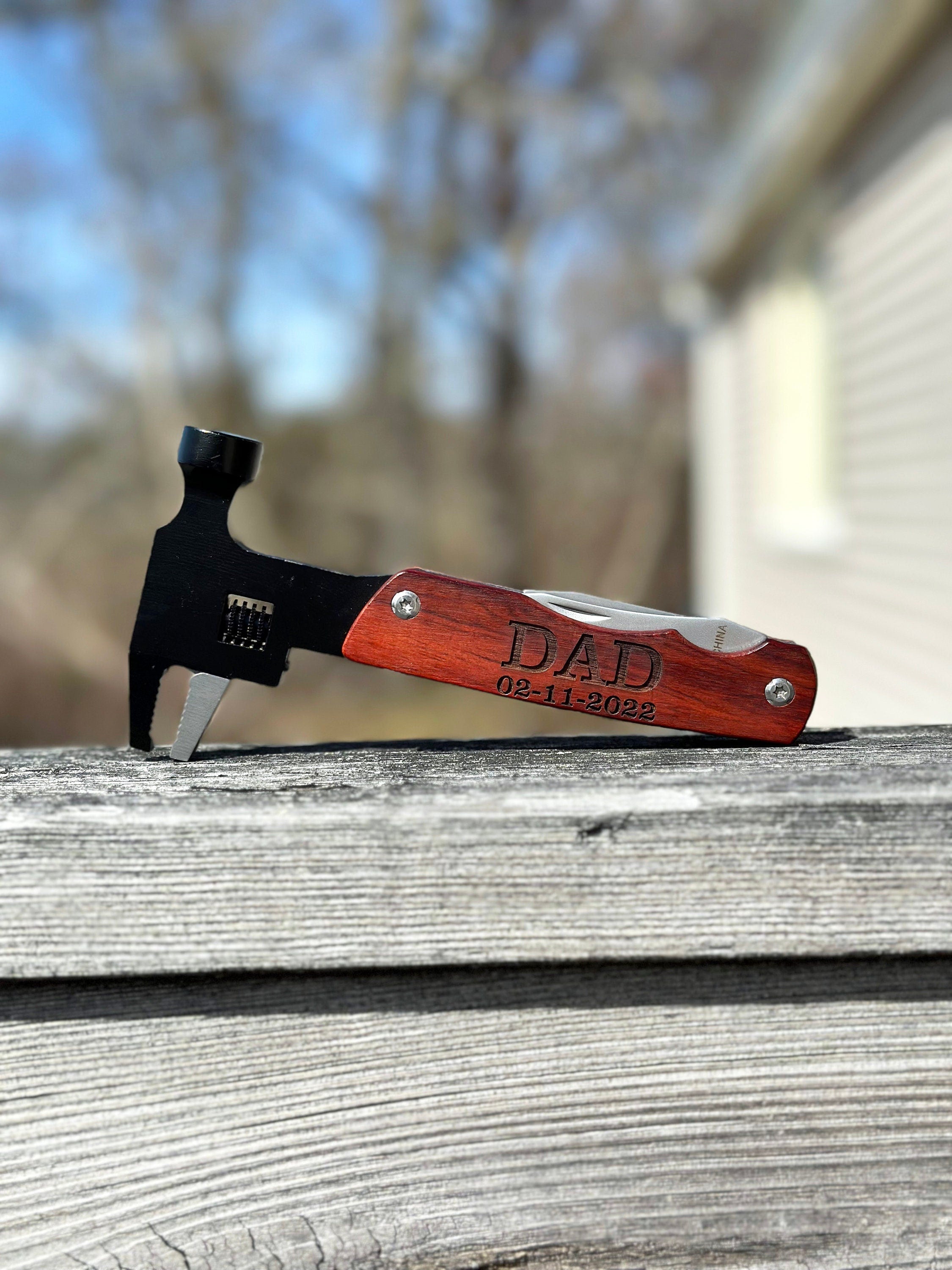 Personalized Wooden Multi-tool Hammer Wrench with canvas pouch, Father